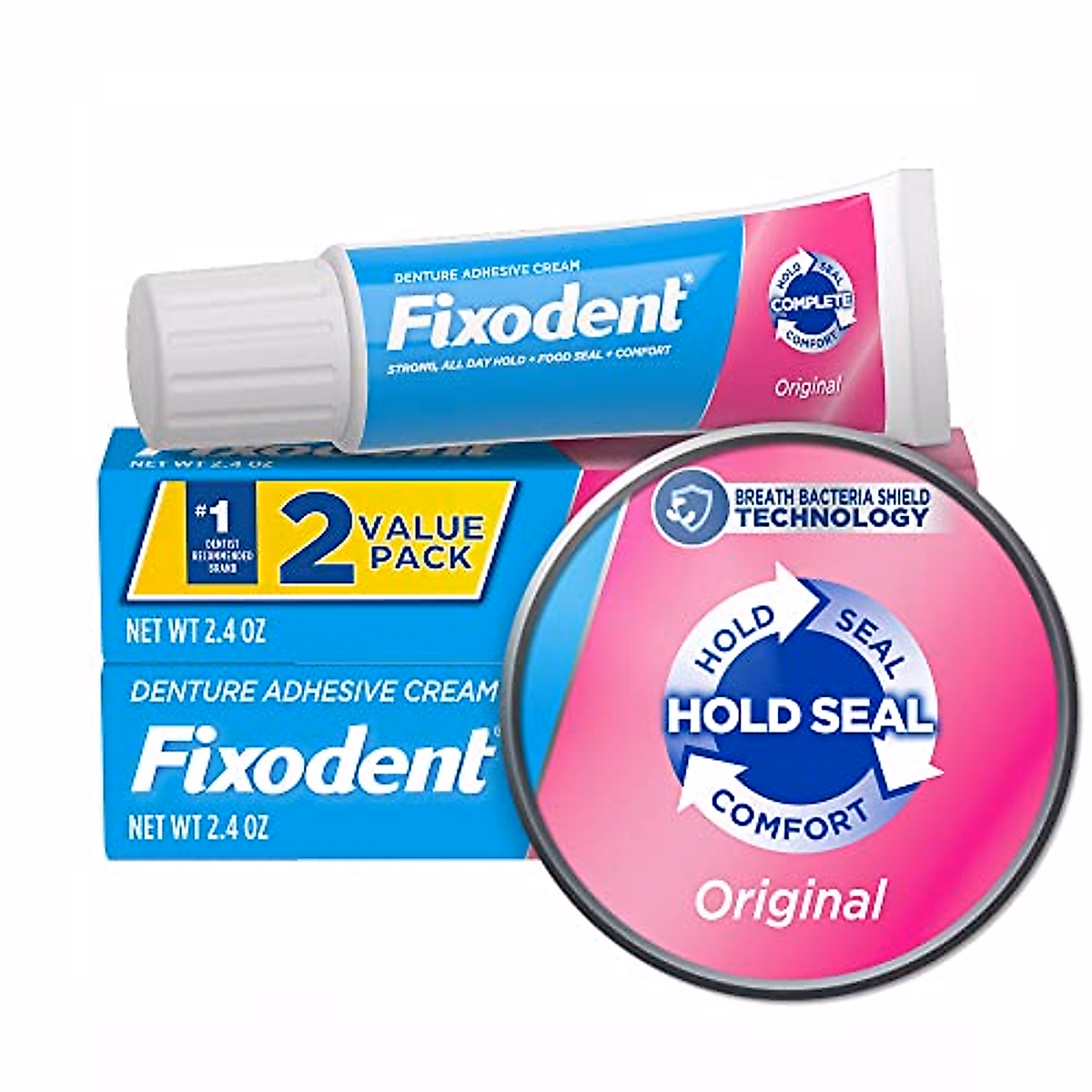 Fixodent Complete Original Denture Adhesive Cream, 2.4 oz, Pack of 2