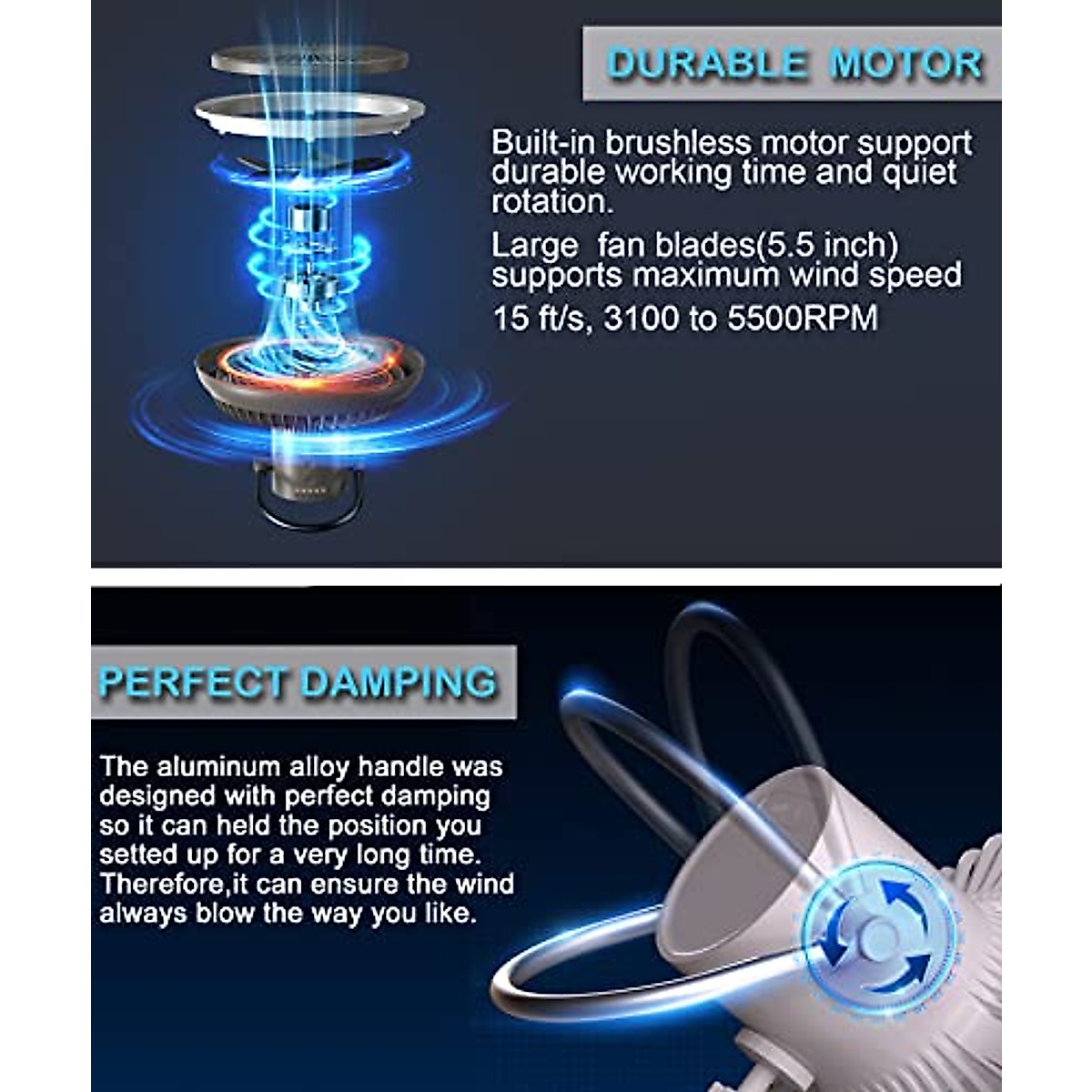 TYZU Camping Fan Personal Fan 10000 mAh Battery Operated, 8 In Portable Fan with LED Lantern, Power Bank, 3 Speeds, Desk Fan Outdoor Fan for Tent Camping Fishing Golf Cart Stroller