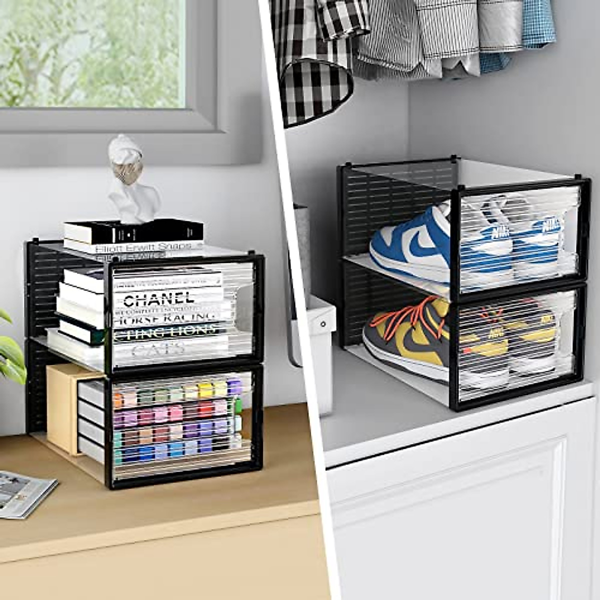 WALL QMER Clear Shoe Boxes, For AJ Shoes, 6 Pack, Stackable, Crystal Clear Shoe Storage, Easy to Assemble, Sturdy, Versatile Shoe Organizer