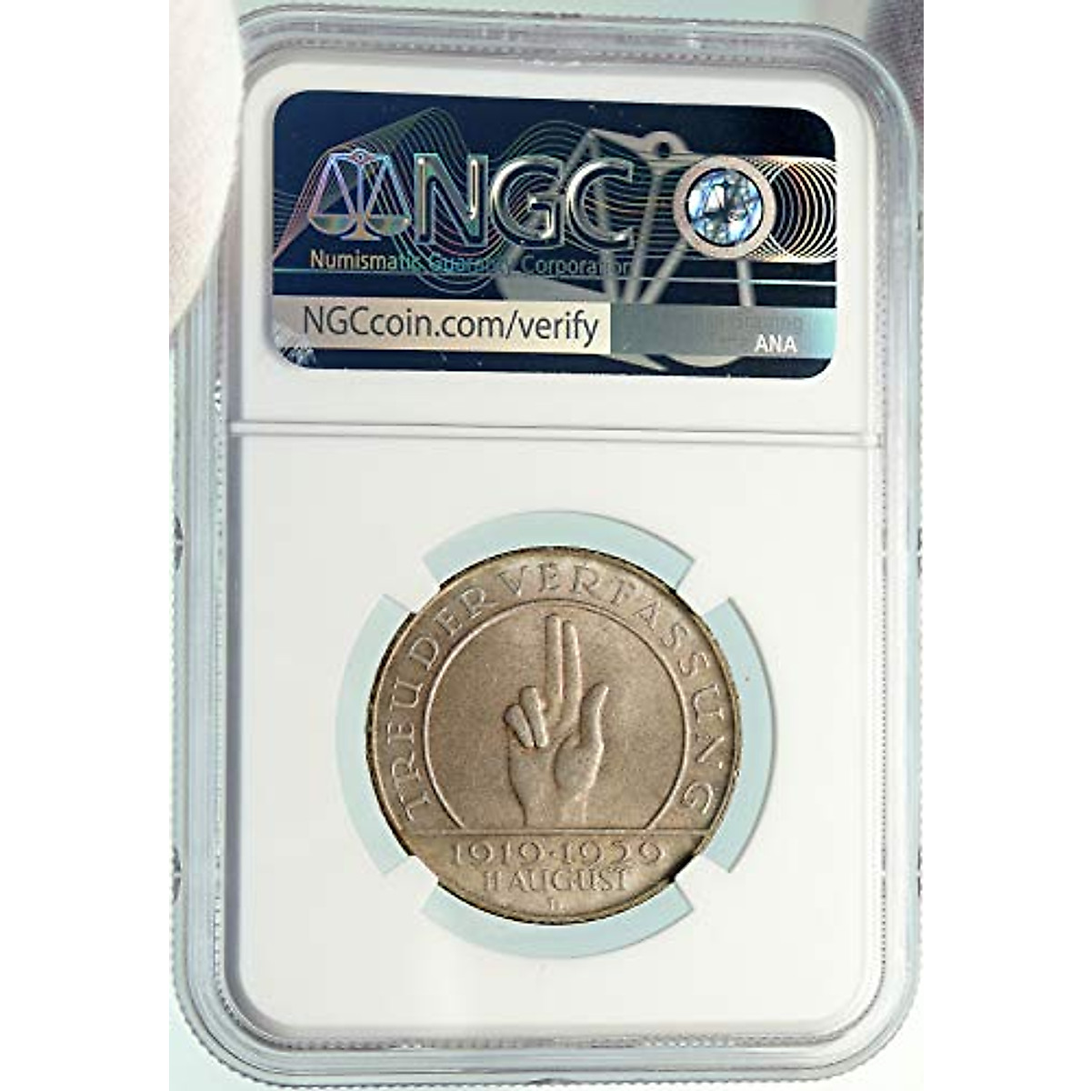 1 DE 1929D GERMANY Weimar Constitution President Hinde 3 Mark MS 64 NGC
