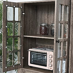 HOMCOM 71" Freestanding Kitchen Pantry Cabinet with Glass Door and Shelves, Tall Cupboard for Dining Room, Living Room, Natural