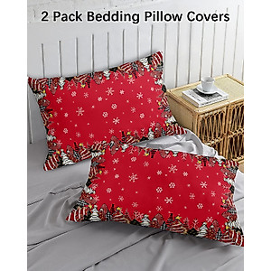 Red Christmas Tree Pillowcases Queen Size,2 Packs Soft Bed Throw Pillow Covers Decorative Sofa Couch Long Body Lumbar Bolster Cushion Case Envelope Closure,Snowflake Star Lattice Polka Dots 20" x30
