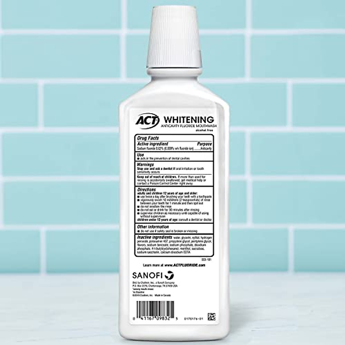 ACT Whitening + Anticavity Fluoride Mouthwash 16.9 fl. oz. With Zero Alcohol, Dye Free, Gentle Mint
