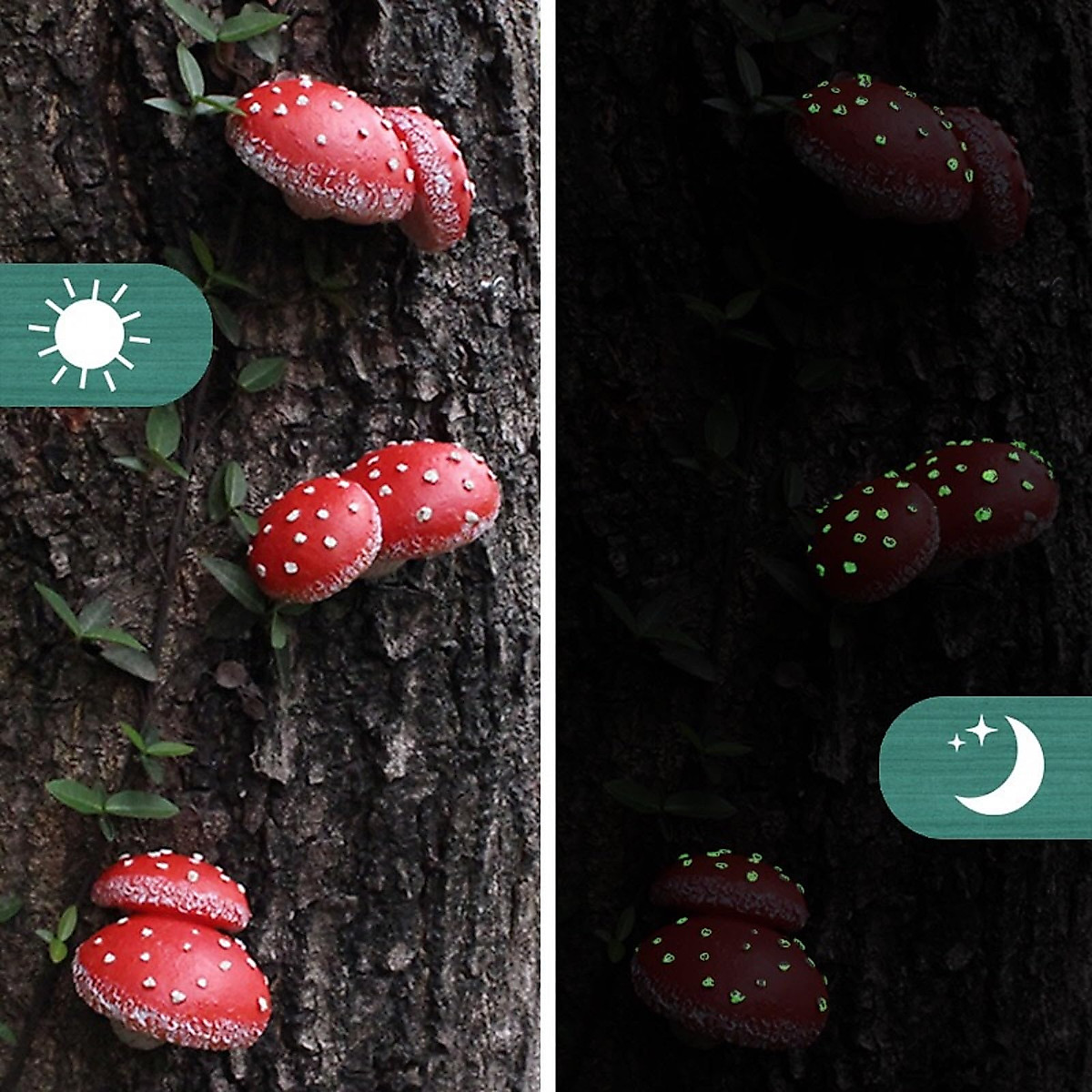 NUOLUTH Glow-in-The-Dark Mushroom, Lawn Ornaments, Set of 3 Mushroom Shelf Wall Decor - Mushroom Tree Decorations Outdoor, Mushroom Statue Figurines, Fairy Garden Decor Accessories
