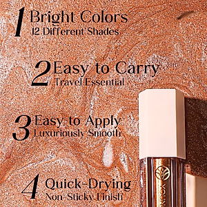 Rosarden Glitter Liquid Eyeshadow, Glitter Eyeshadow, Face Glitter, Liquid Eyeshadow,Metallic Eye Shadow, Long Lasting, Quick-Drying, Waterproof Orange Glittering Eye Shadow For Women