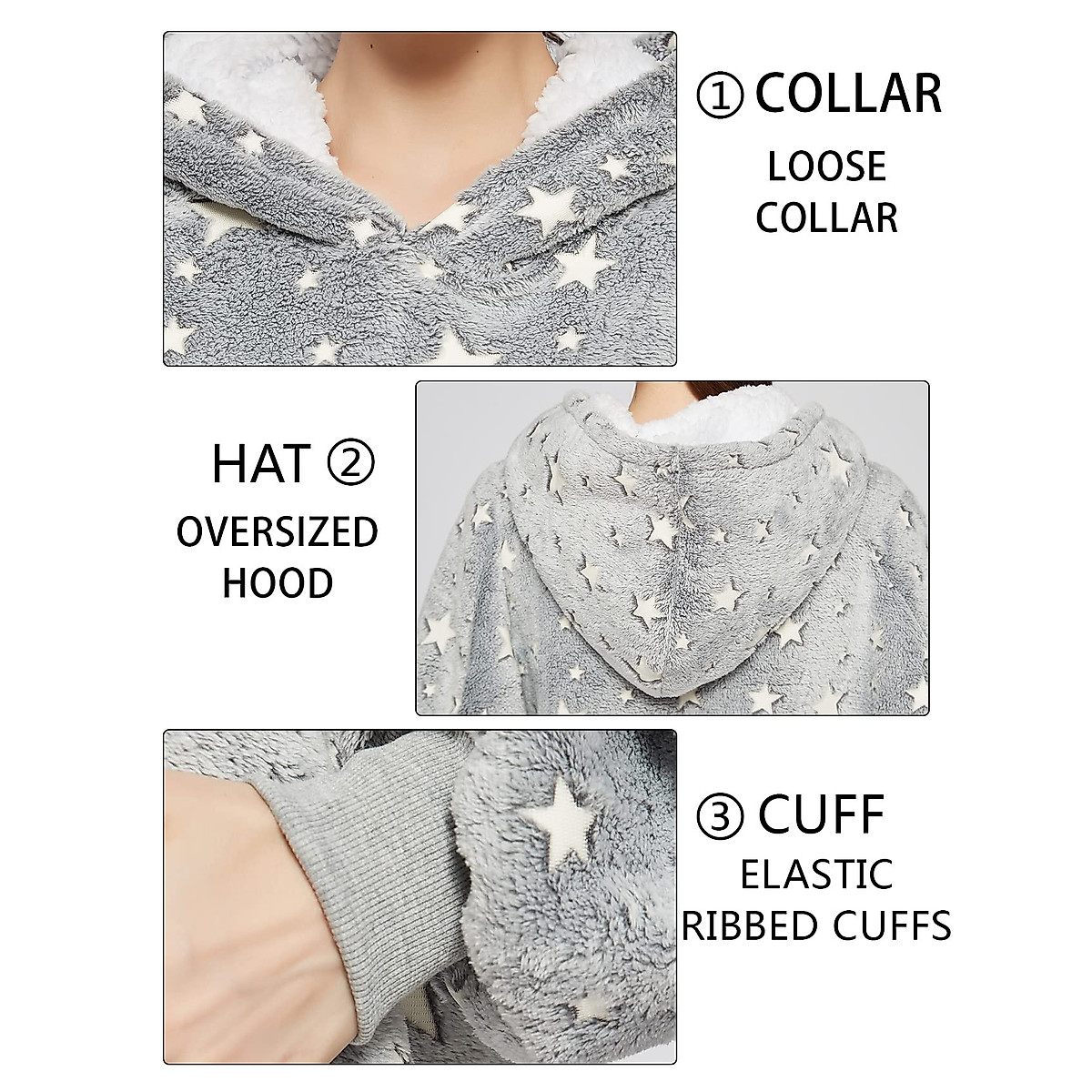 Lzzidou Oversized Blanket Hoodie for Women, Two Layers Cozy Flannel Sherpa Wearable Blanket Sweatshirt Adult