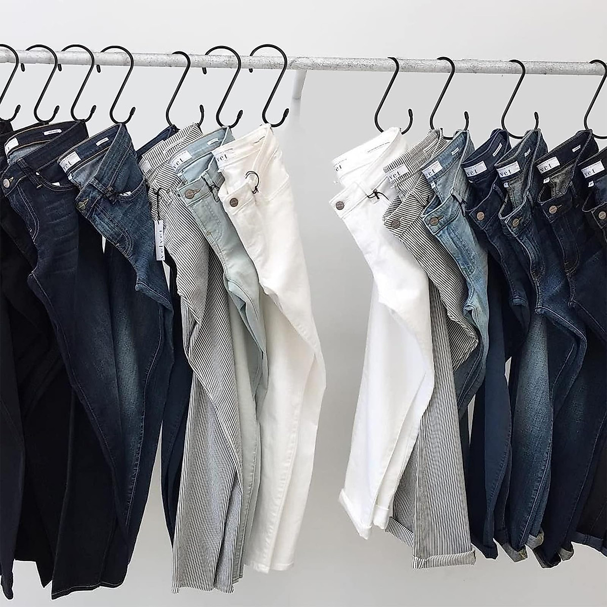 Nisoger 12 Pack 6 Inch S Hook, Large Vinyl Coated S Hooks with Stopper Non Slip Heavy Duty, Steel Metal Black Rubber Coated Closet S Hooks for Hanging Jeans Plants Jewelry Pot Pan Cups Towels