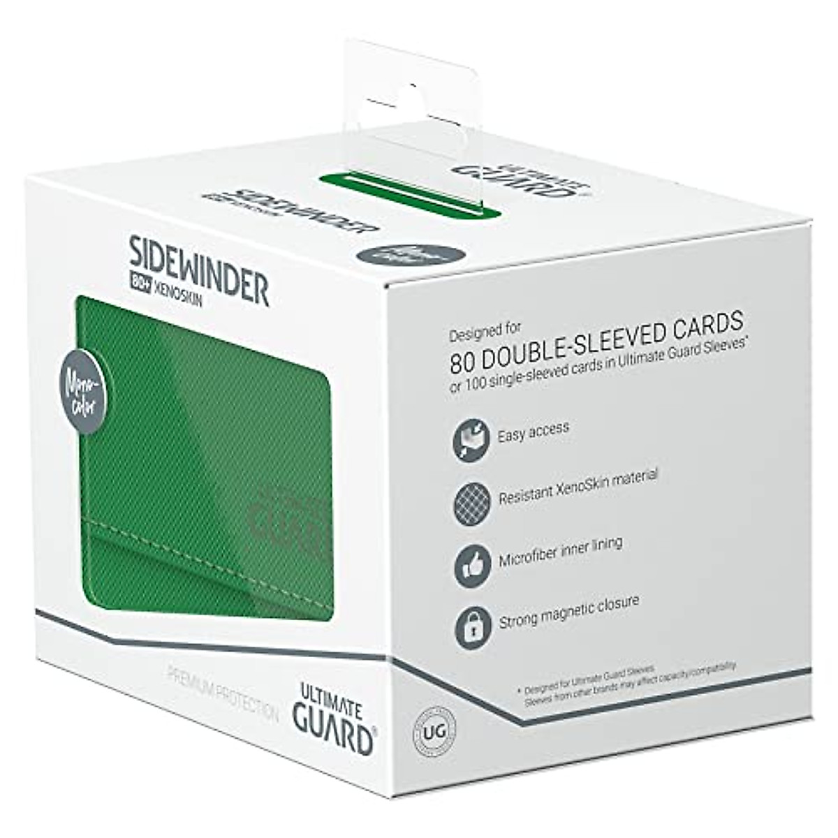 Ultimate Guard Sidewinder 80+, Deck Box for 80 Double-Sleeved TCG Cards, Green, Magnetic Closure & Microfiber Inner Lining for Secure Storage