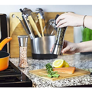 Gorgeous Salt And Pepper Grinder Set - Refillable Stainless Steel Combo Shakers With Adjustable Coarse Mills - Enjoy Your Favorite Spices, Fresh Ground Pepper, Himalayan Or Sea Salts