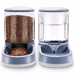 LeYoMiao Medium and Small Pet Automatic Food Feeder and Drinker Set 3.8 L, Dog Travel Supplies Feeder and Drinker Cat Rabbit Pet Animal (Food Feeder +Waterer)