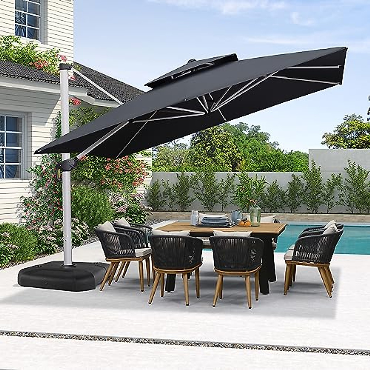 PURPLE LEAF 12 Feet Double Top Deluxe Square Patio Umbrella Offset Hanging Umbrella Cantilever Umbrella Outdoor Market Umbrella Garden Umbrella, Grey