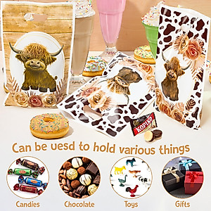 ArianQicult Highland Cow Party Favor Bags - 50Pcs Brown Cow Print Goody Candy Treat Gifts Bags, Highland Cattle Themed Party Decorations for Kids Birthday Baby Shower Animals Theme Events Supplies