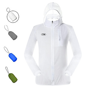 Dooy Sun Protection Jacket Ultra Light Thin Breathable Packable Outdoor Cycling Jacket Hoodie Skin Clothing for Men & Women（White,2XL）
