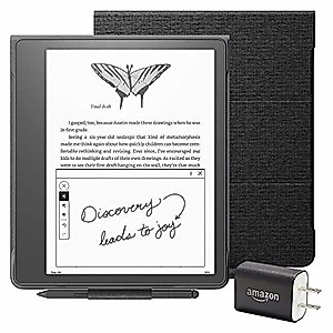 Kindle Scribe Essentials Bundle including Kindle Scribe (32 GB), Premium Pen, Fabric Folio Cover with Magnetic Attach - Black, and Power Adapter