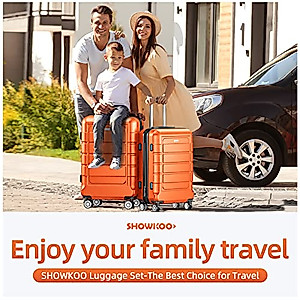 SHOWKOO Luggage Sets Expandable PC+ABS Durable Suitcase Sets Double Wheels TSA Lock 4 Piece Luggage Set Orange