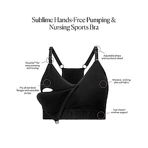 Kindred Bravely Sublime Sports Pumping Bra Hands Free | Patented All-in-One Nursing Bras for Breastfeeding and Pumping (Black, 2X)