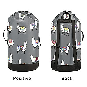 xigua Llama Laundry Backpack with Shoulder Straps Portable Drawstring Closure Nylon Laundry Hamper Bag for College, Laundromat, Apartment