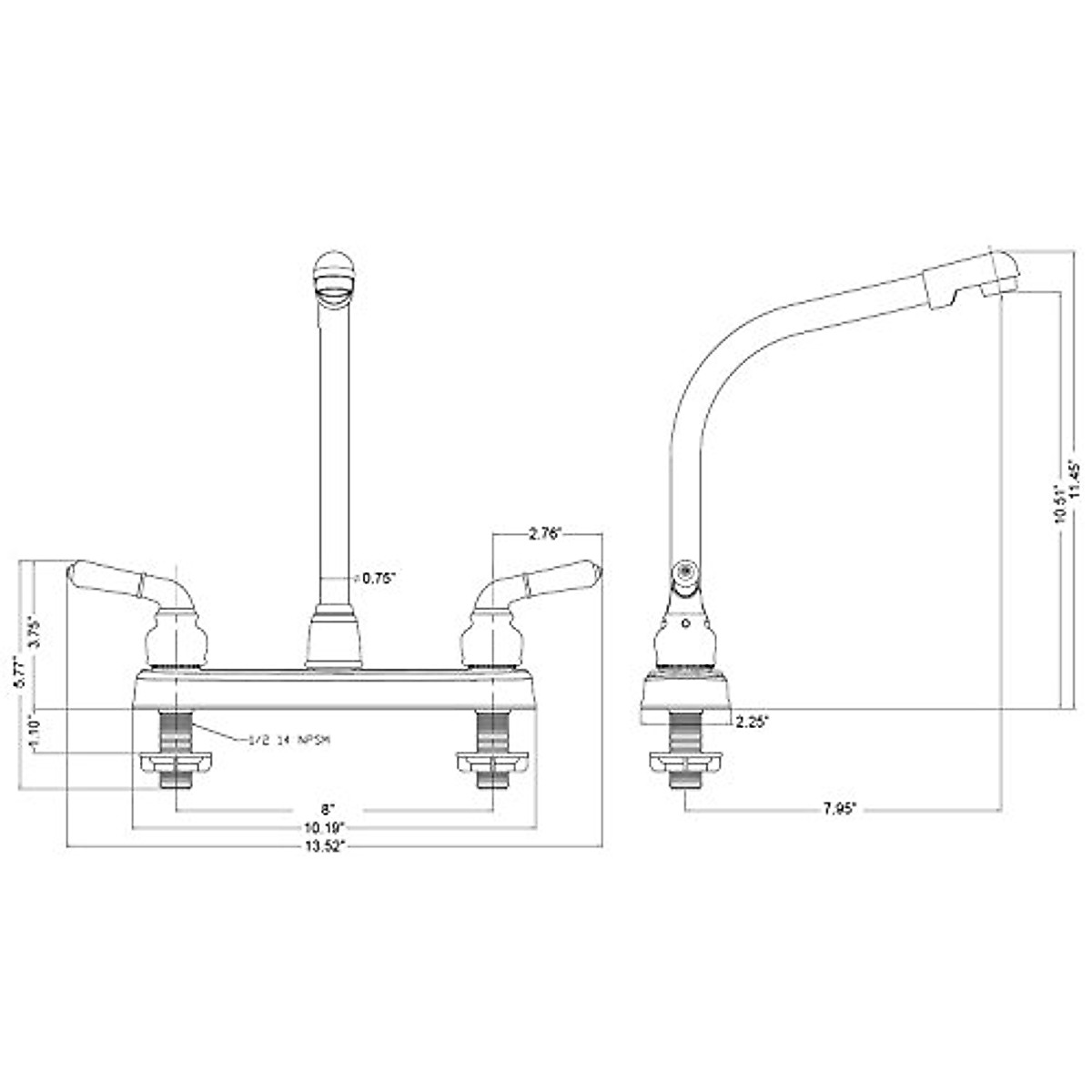 Laguna Brass 1200CP RV/Motorhome Two Handle Non-Metallic High Rise Swivel Kitchen Faucet, Chrome Finish