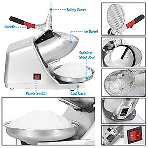 F2C Electric Ice Crusher Shaver Snow Cone Maker with Dual Stainless Steel Blades 300W 145 lbs/hr for Home and Commercial Use (Silver)
