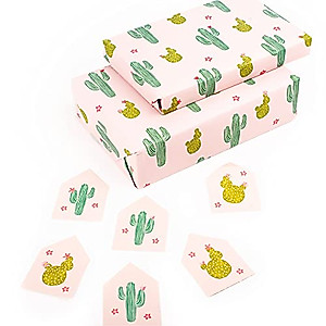 CENTRAL 23 - Cactus Wrapping Paper - 6 Birthday Gift Wrap Sheets - Pink and Green - For Women Girls Teenagers - Trendy Plant Print