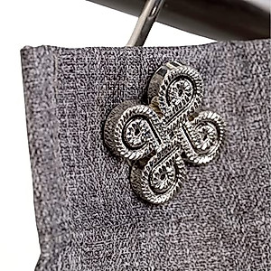 Nickel Shower Curtain Hooks Rings: Silver Rust Proof Metal Shower Hooks for Bathroom - Flower Clover Designed Decorative Curtain Rings Hangers for Shower Rod - Set of 12