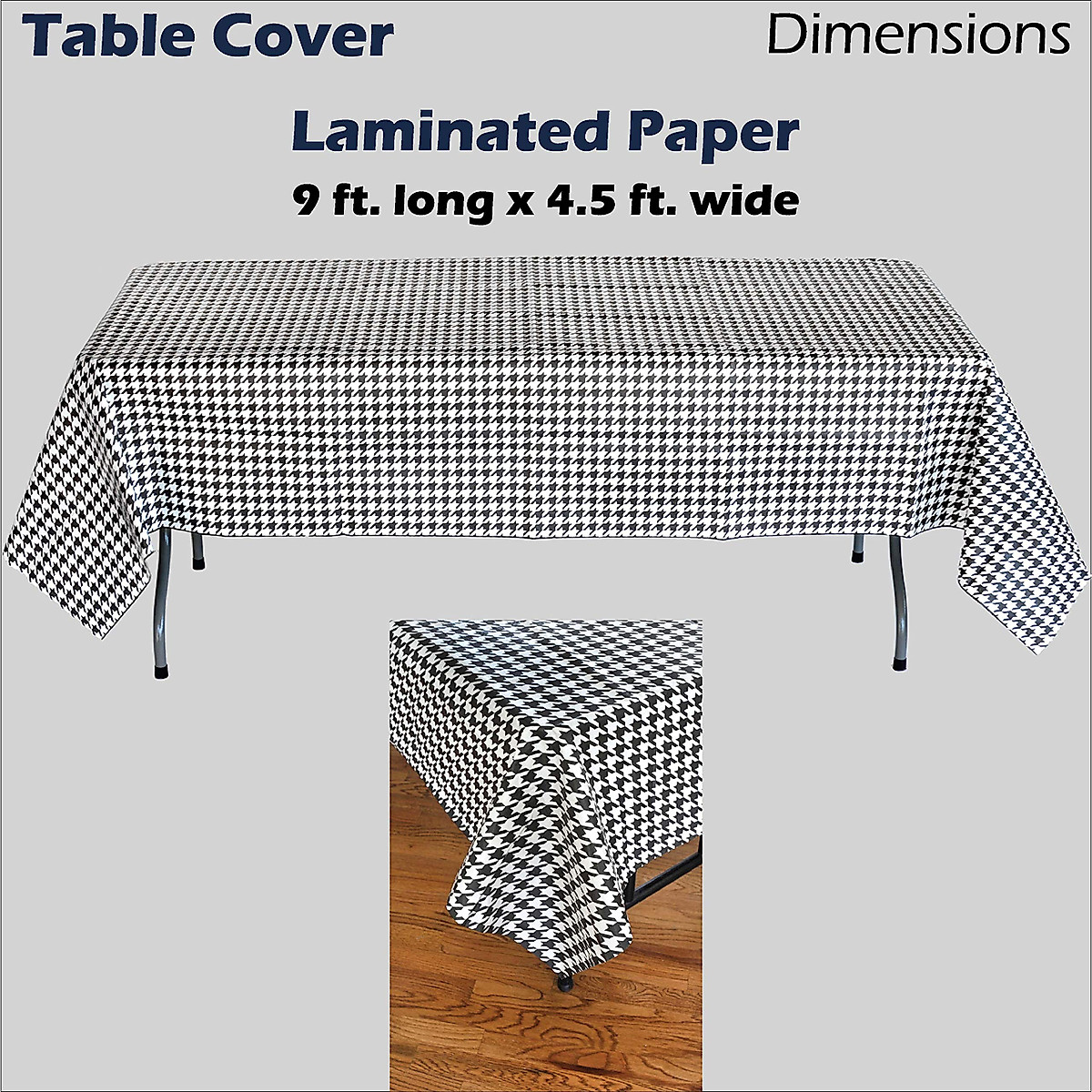 Havercamp Houndstooth Table Cover (54" x 108"). Water and Tear Resistant, Black and White Paper Cover. Alabama Houndstooth