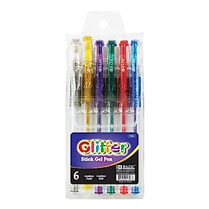 BAZIC Glitter Color Gel Pen w/Cushion Grip, 6/pack, Assorted Color