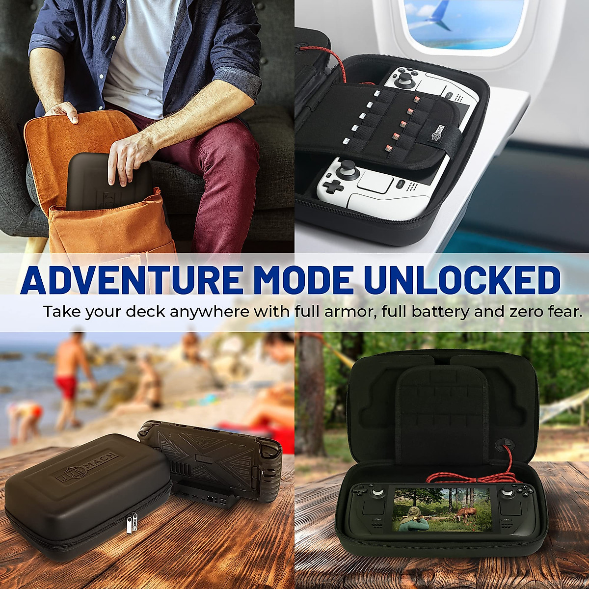Jubmach Deluxe Steam Deck Case - Connect & Charge in the Case Design - Holds Large Powerbanks, Dock & Accessories for Travel