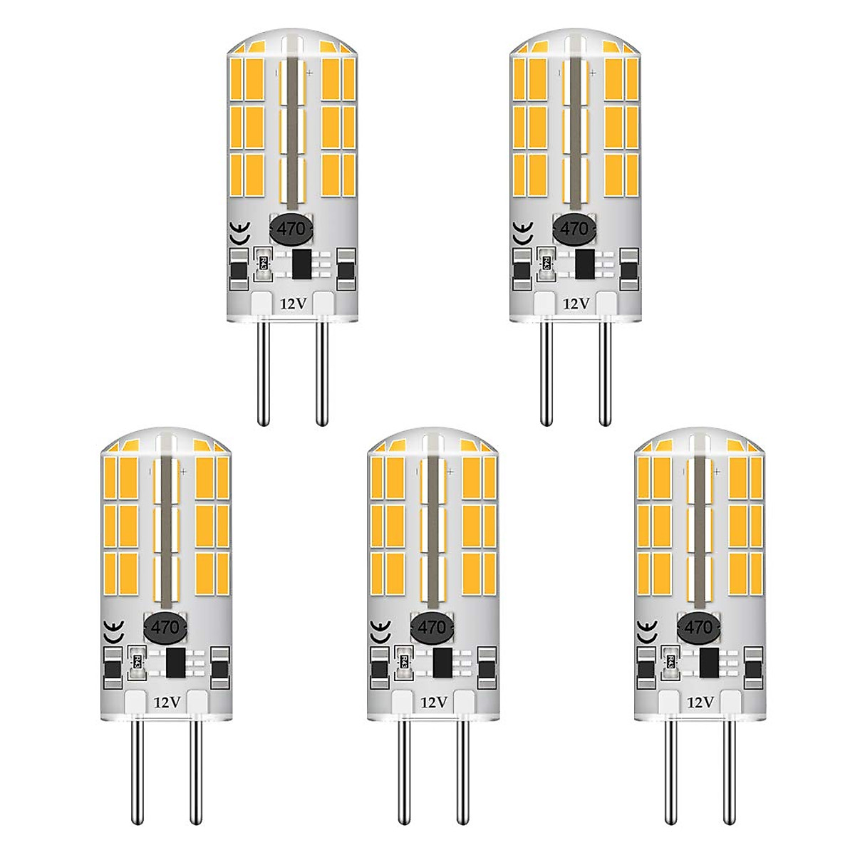 GY6.35 G6.35 Bi-pin Base LED Bulb 4Watt AC DC 12V Silica Gel Crystal Warm White 2700k-3000K Landscape Lighting,JC Type, Equivalent 25W- 30W Q35/CL/T4 Halogen Bulbs (5-Pack)