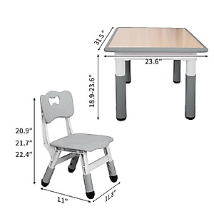 UNICOO Kids Table and Chairs Set, Height Adjustable Toddler Table and Chairs Set, Easy to Wipe Arts & Crafts Table, Suitable for Ages 2-10, Childrens Table and Chair Set (BY-60-MGY)