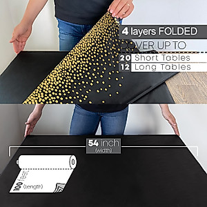 Neatiffy 54 in x 100 Ft - Disposable Plastic Table Cloth Roll with Slide Cutter | Waterproof Cover for Rectangle, Square, Oval Tables | Picnic, Party, Banquet, Birthdays, Weddings - Black Golden Dot