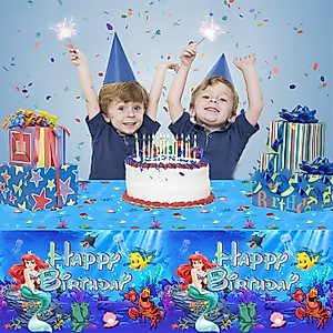 YUNKELIU 3Pcs Little Mermaid Birthday Party Tablecloths Ariel Birthday Decorations Plastic Table Cover for Girls and Boys Birthday Baby Shower Table Decorations