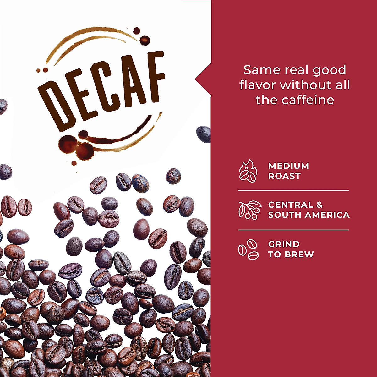 Real Good Coffee Company - Whole Bean Coffee - Decaf Medium Roast Coffee Beans - 2 Pound Bag - 100% Whole Arabica Beans - Grind at Home, Brew How You Like
