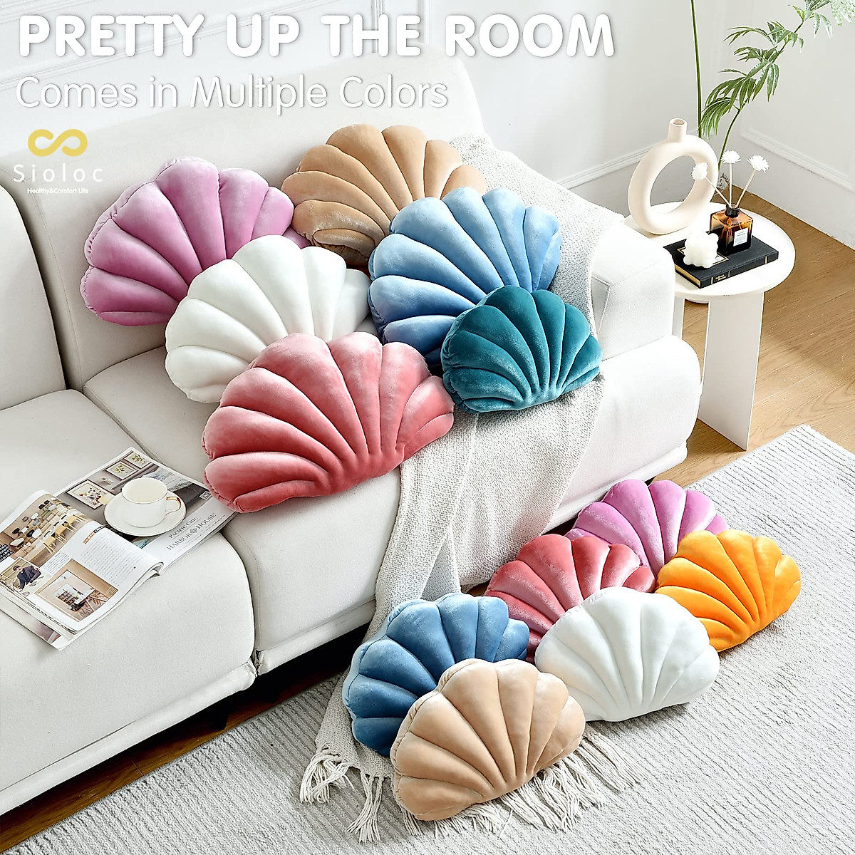 Sioloc Shell Pillows,Seashell Shaped Accent Throw Pillows,Decorative Pillow Cushion Floor Pillow for Couch Bed(Beige,13 X 10 in)