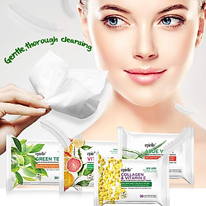 Epielle New Witch Hazel 30ct Makeup Cleansing Wipes Deep Cleans Pores & Refresh Skin with Calming Formula (6 packs)