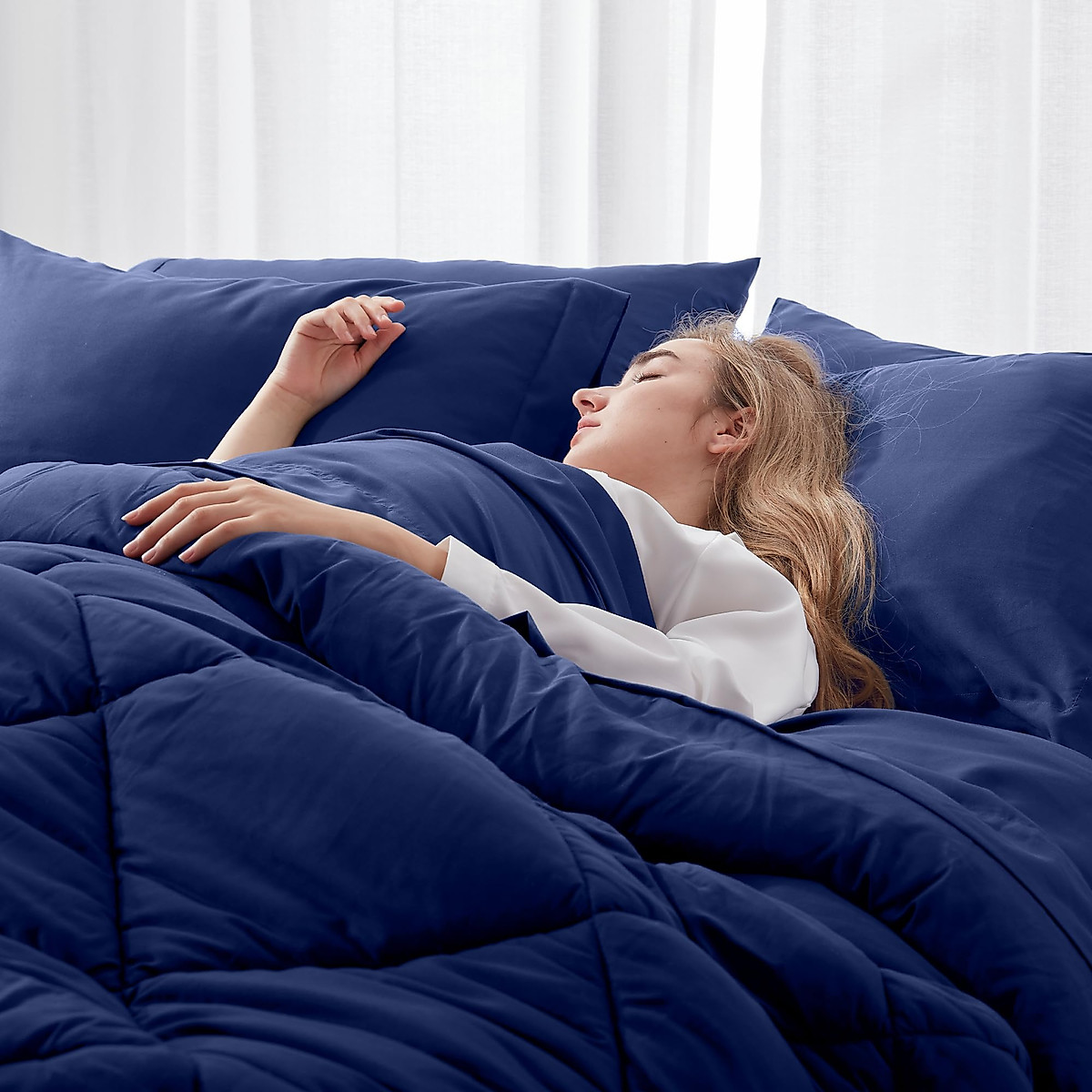 Newspin Twin Bed in a Bag 6 Pieces Comforter Set, Blue All Season Bed Set, Twin Bedding Sets with Comforter and Sheets, Pillow Sham, Flat Sheet, Fitted Sheet, Pillowcase and Bed Skirt