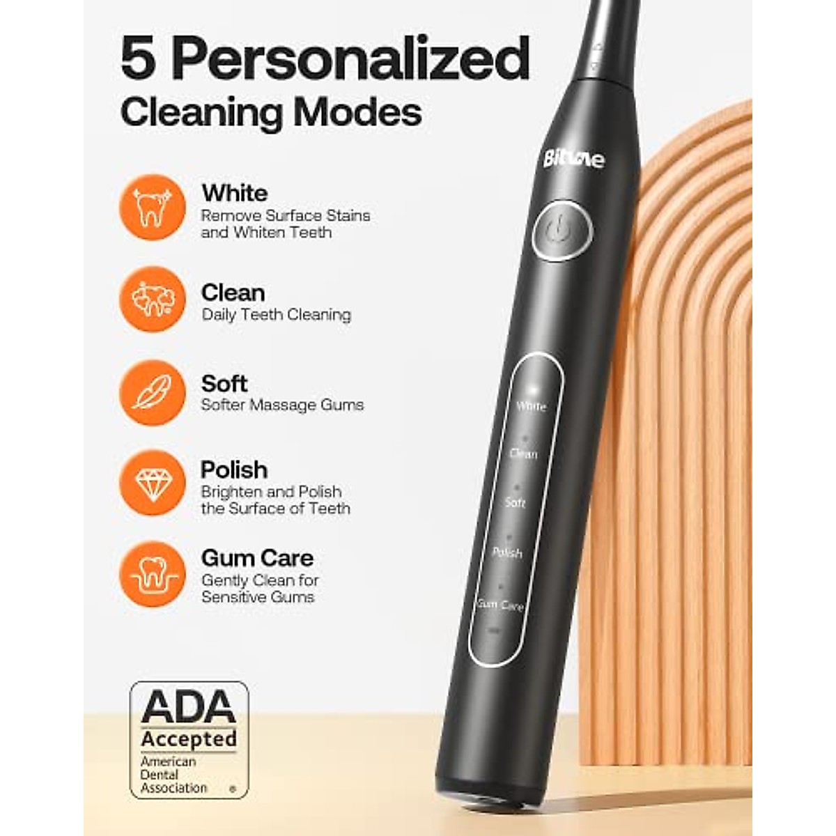 Bitvae Ultrasonic Electric Toothbrushes - Electric Toothbrush for Adults and Kids, American Dental Association Accepted, Rechargeable Travel Sonic Toothbrush with 8 Heads, Black D2