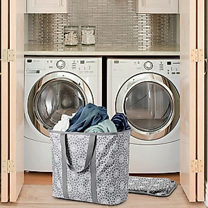 YOHOM Portable Laundry Caddy, Collapsible Basket Tote, Space-Saving Foldable Laundry Hamper, Pop-Up Storage Basket with Long Carry Handles for Dorm Dirty Clothes (Gray Flower, Large)