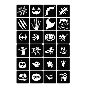 XMASIR 45Pcs Halloween Glitter Tattoo Stencil Kit for Kids,Halloween Pumpkin Stencils Temporary Tattoo Sticker Children Drawing Templates(3 Sheets)