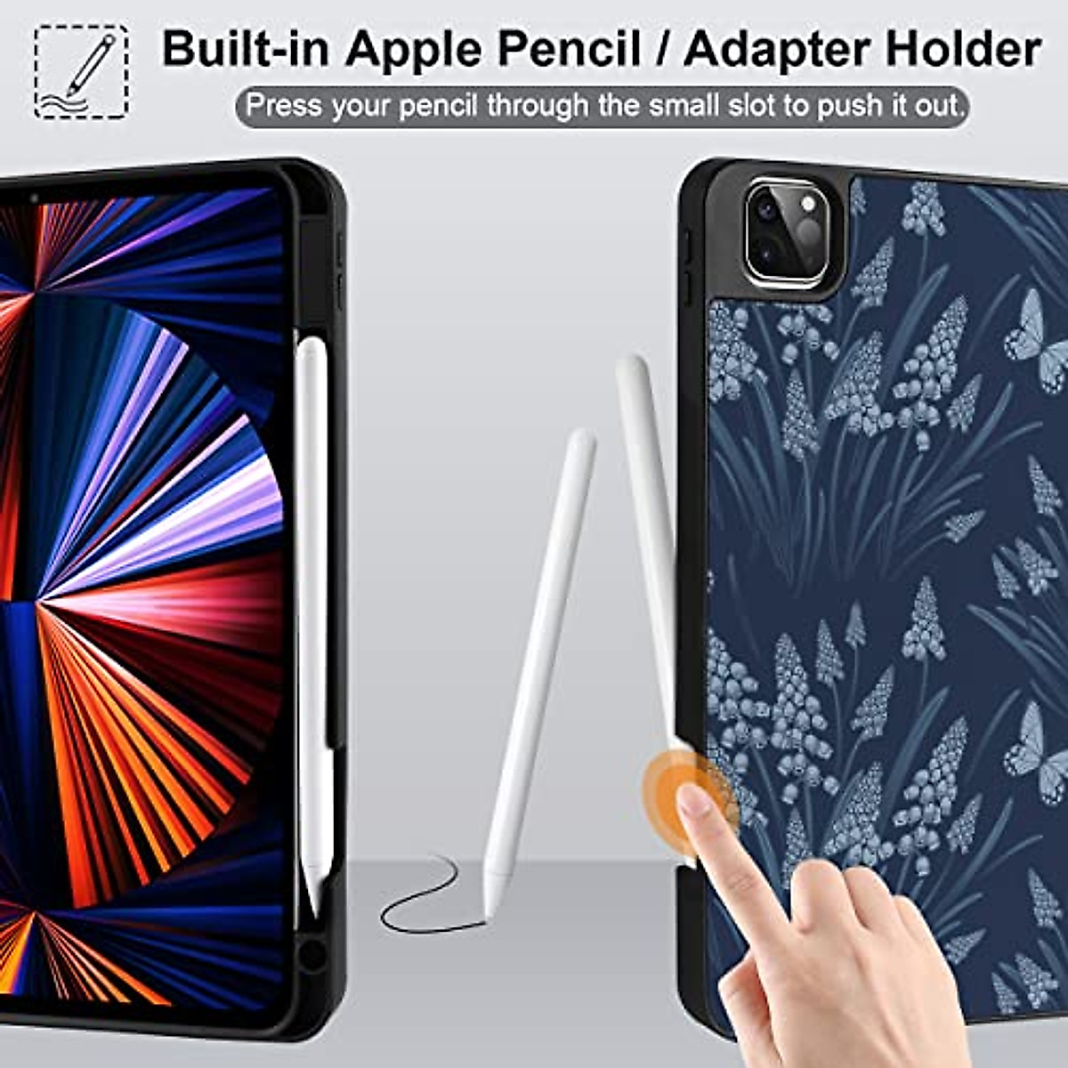 MEEgoodo for iPad Pro M2 12.9 Case 6th/5th/4th/3rd Generation 2022 2021 2020 2018 with Pencil Holder, Tablet Cover with Soft TPU Back Shell, Vintage Floral