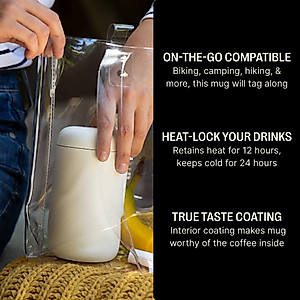 Fellow 16 oz Carter Wide Travel Mug - Wide Mouth Vacuum-Insulated Stainless Steel - Tea and Coffee Tumbler - Travel Coffee Mug with Ceramic Interior - Matte White