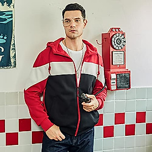 CALUOMATT Men Sweatshirt Zip Warm Hoodies Cozy Loose Jacket Hooded Outwear with Pockets Red XL