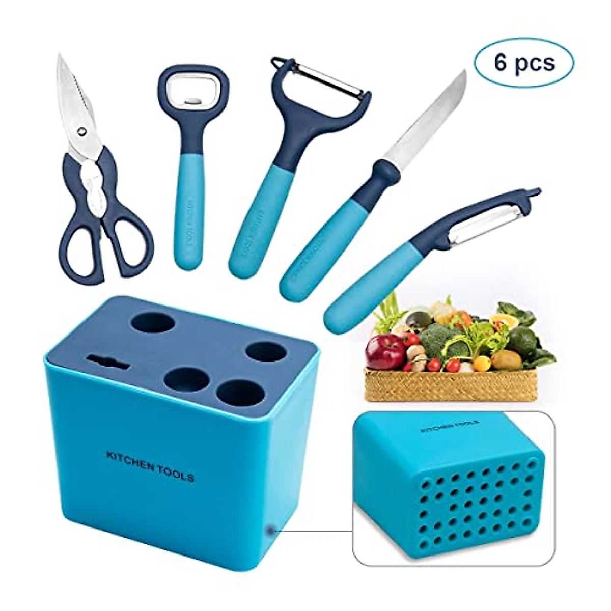 COOK A FUTURE 6-Piece Kitchen Paring Knife Set, Includes 2 Paring Knives, 1 Corkscrew, 1 Fruit Knife, 1 Scissors And 1 Storage Base, Which Can Be Used For Peeling And Cutting Fruits And Vegetables
