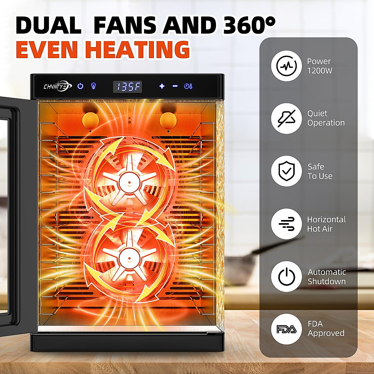 Food Dehydrator with 12 Stainless Steel Trays, Double Fans, Precise Temperature Control, and Fast Drying Speed with Adjustable Timer and Temperature Control - 1200W Dryer Machine
