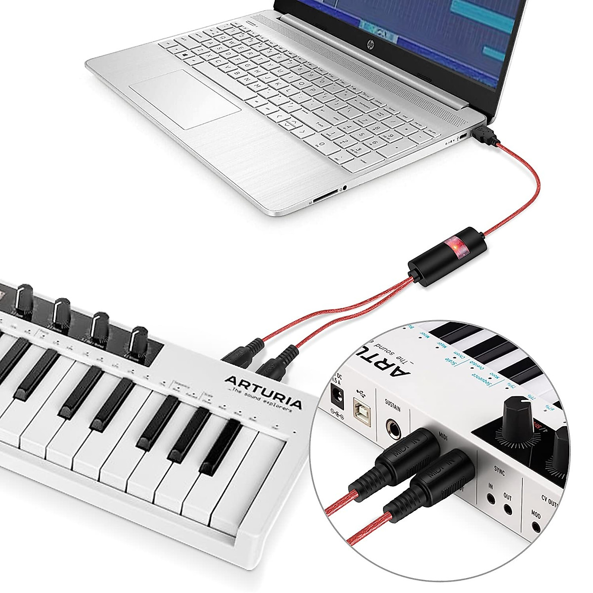 TNP Midi to USB Cable Interface Converter - IN OUT Midi Cable Host Adapter Plug Controller Wire Cord For Keyboard Synthesizer Device to Mac Pc Computer Laptop iPad iPhone Music Studio (Red 6 FT)