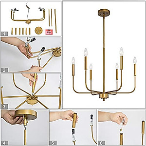 LOG BARN Gold Chandelier, Brass Chandelier for Dining Room, Gold Light Fixtures for Sitting Room, Bedroom, 6-Light, 22.5” Dia