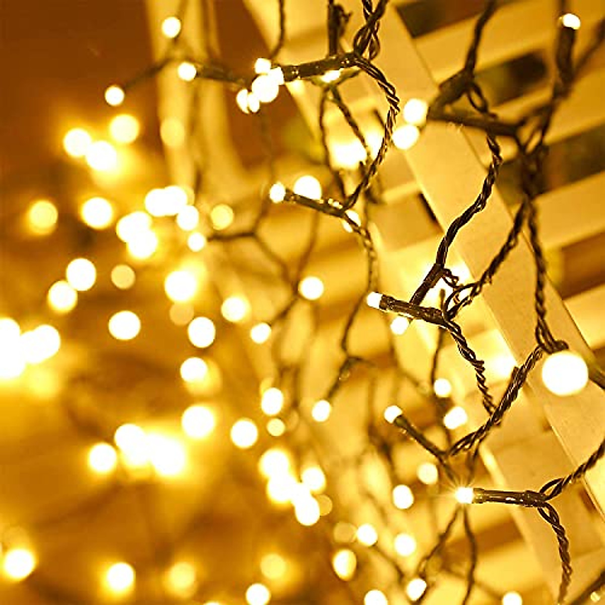 Solar String Lights, 100 LED 39ft LED String Lights Waterproof, 8 Modes, for Home Garden Patio Halloween Party Xmas Trees Decorate，Warm White，Pack of 2