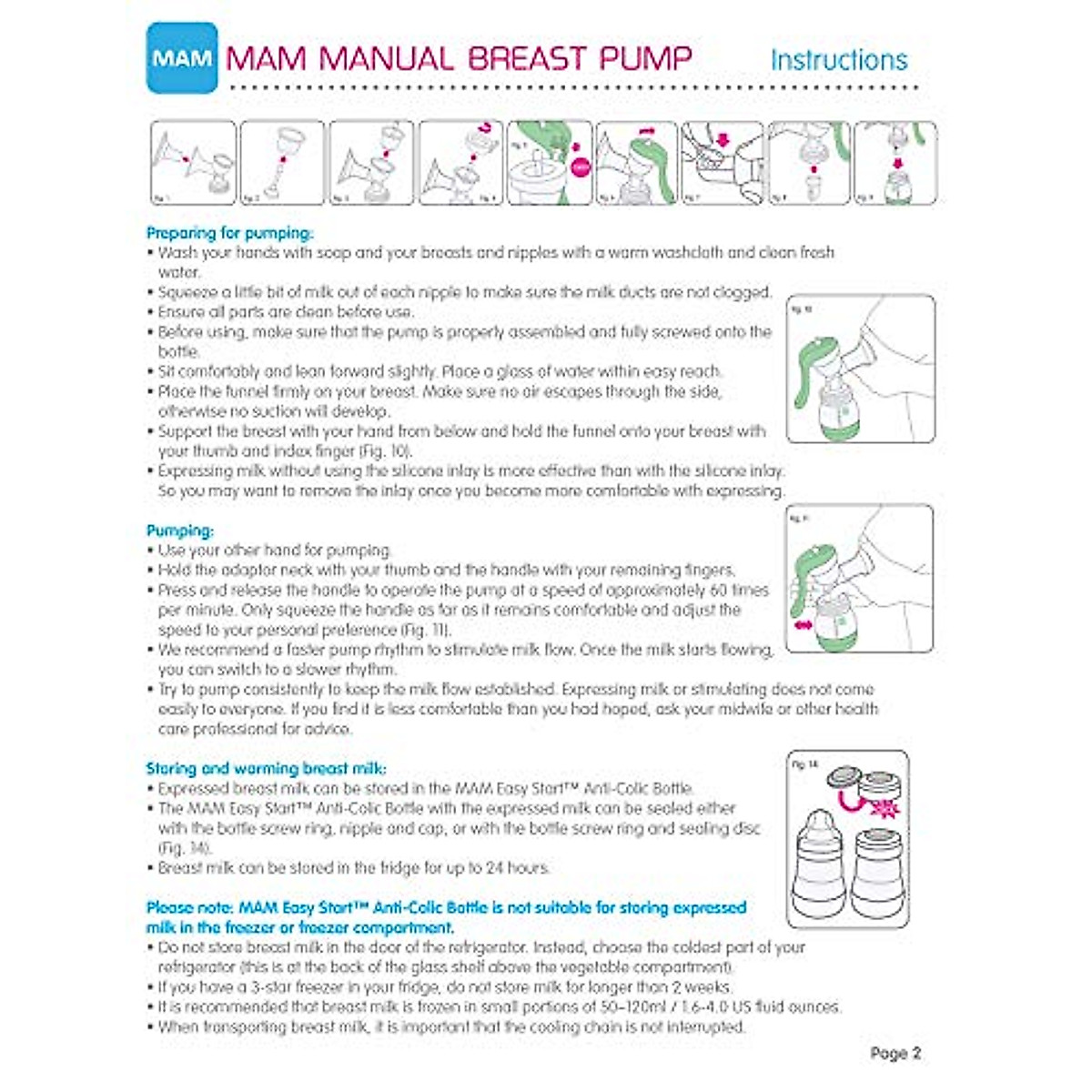 MAM Manual Breast Pump Portable Breast Pump with Easy Start Anti-Colic Baby Bottle Includes 2 Bottle Nipples 1-Count Green One Size