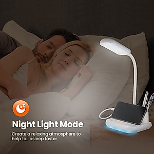 CELYST LED Rechargeable Desk Lamp, 5-in-1 Small Desk Lamp with USB Charging Port, Pen Holder, Night Light, Portable Desk Light for Home Office Student Children Kids College Dorm (White)