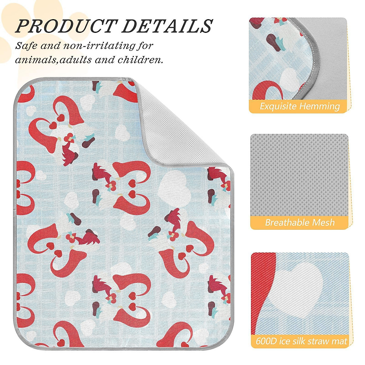 Washable Dog Cooling Mat Plaid Gnome Summer Cats Sleeping Mat Square Stripeson Blue Dog Bed Mats 23.6 * 38.6inch Pet Ice Silk Sleep Kennel Pad Animal Sleep Bed for Home Outdoor Travel